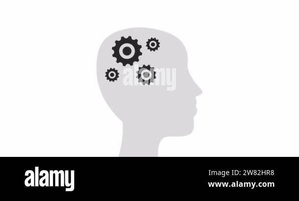 Animation of gears in the human head. Thinking process. The concept of ...