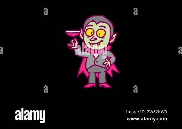 Vampire character drinks blood from wineglass and smiles. Alpha channel ...