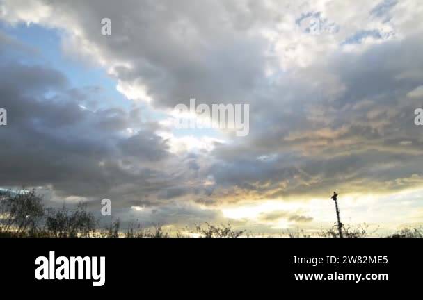 Blue sky white clouds Puffy fluffy white clouds.Summer blue sky time lapse. Nature weather blue ...