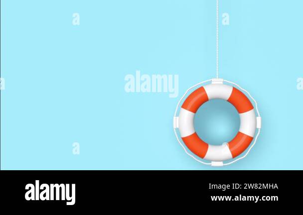 Lifebuoy drop from top and swing on the rope. Rescue, help concept ...