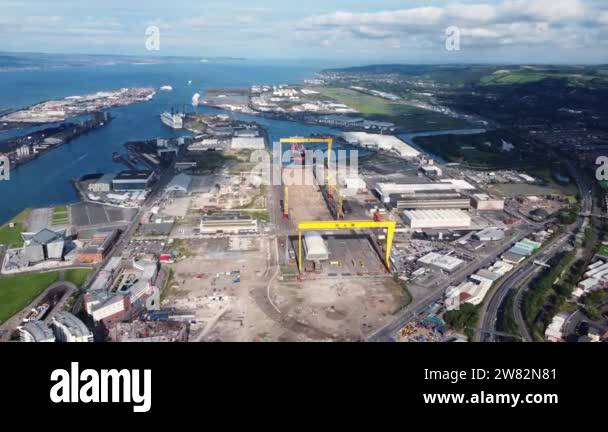 Aerial view of Harland and Wolff and Shipyard Dockyard where RMS ...