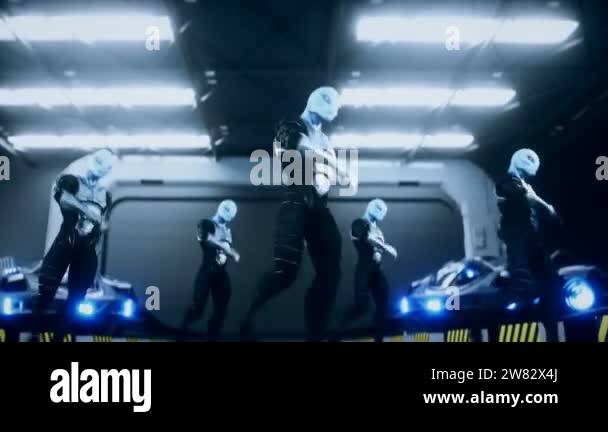 Funny military aliens dance in military space base. Realistic 4k ...
