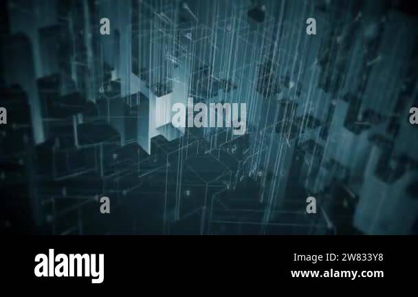 Technology motion background with blue wireframe shapes in the style of ...