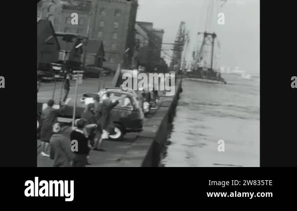 COPENHAGEN, DENMARK CIRCA 1964: People greet the departing ship in 60's ...