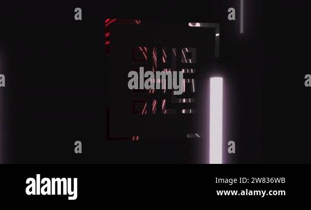 Animation of qr code scanning with neon stripes on black background ...