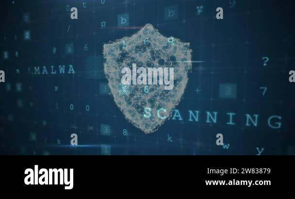 Animation of changing numbers and letters over online shield. global ...