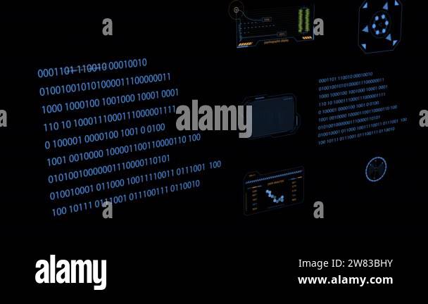 High tech UI of bars charts and graphs animation with dark theme blue ...