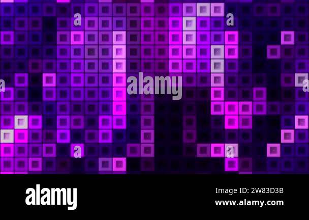 Retro tetris with glowing squares. Motion. Background with neon squares moving in electronic ...