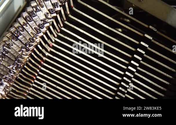 Mechanism of a retro typewriter. Old typewriter hammers. Close up Stock ...