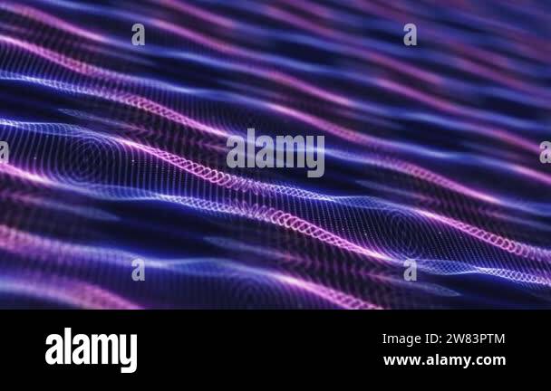 3D Animation movement of pink blue light wire frame mesh wave movements ...