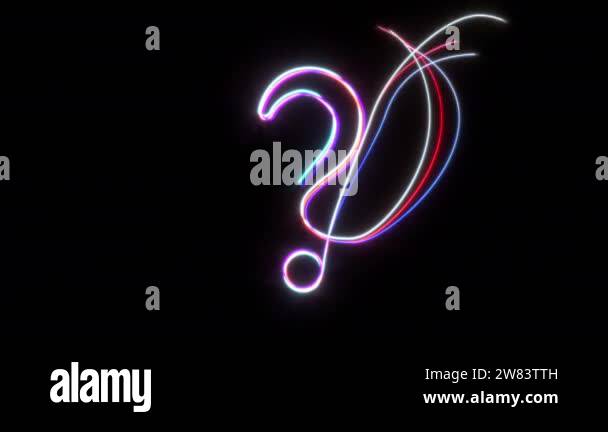 Neon Glowing question mark on a black background. Problems and solutions 4K animation Stock ...