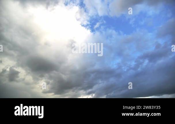 Blue sky white clouds Puffy fluffy white clouds.Summer blue sky time lapse. Nature weather blue ...