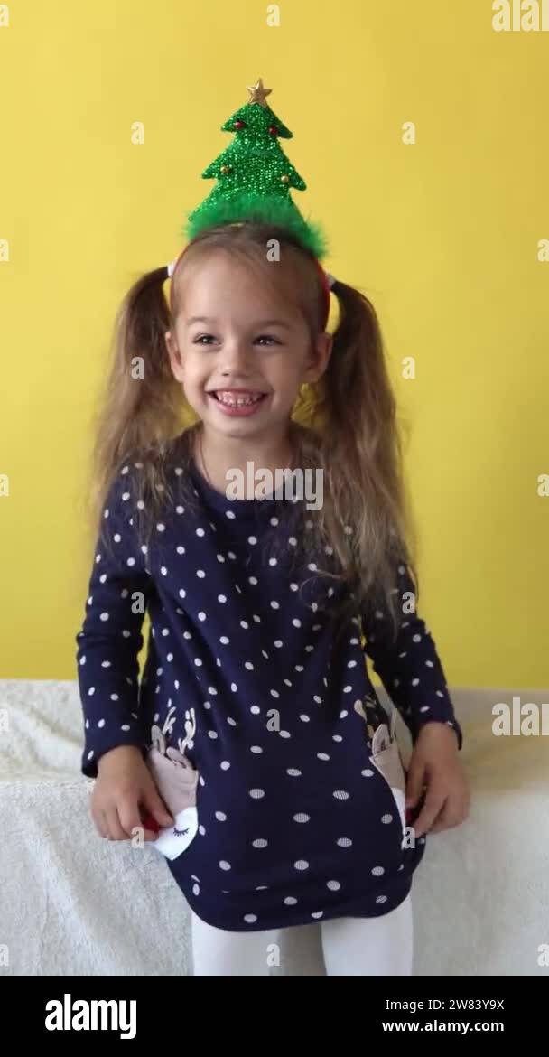 Vertical Portrait Emotion Cute Preschool Baby Girl With Ponytail And ...