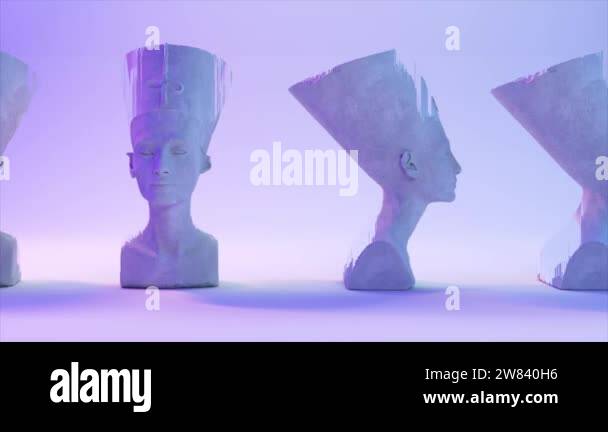 Glitch of Nefertiti head on light background. 4K. Ultra high definition ...
