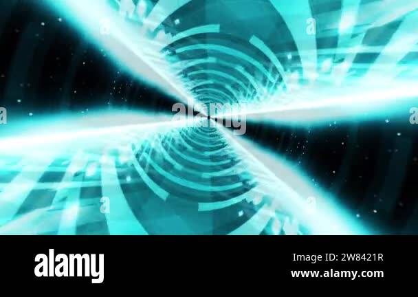 4K 3D rendering Abstract Blue Neon Light digital Loop Rotating ...