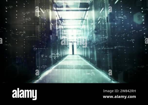 data servers behind glass panels in the server room of the data center ...