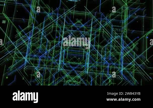 Electronic circuit lines. Motion. Animation of three-dimensional moving ...