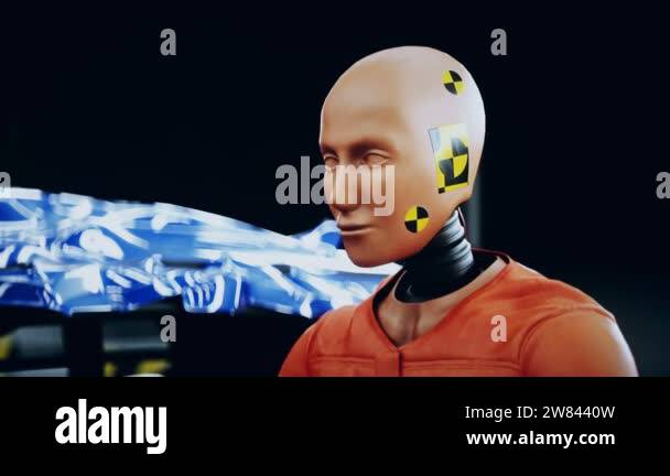 Robot crash test dummy and female robot. Future concept. Realistic 4k ...