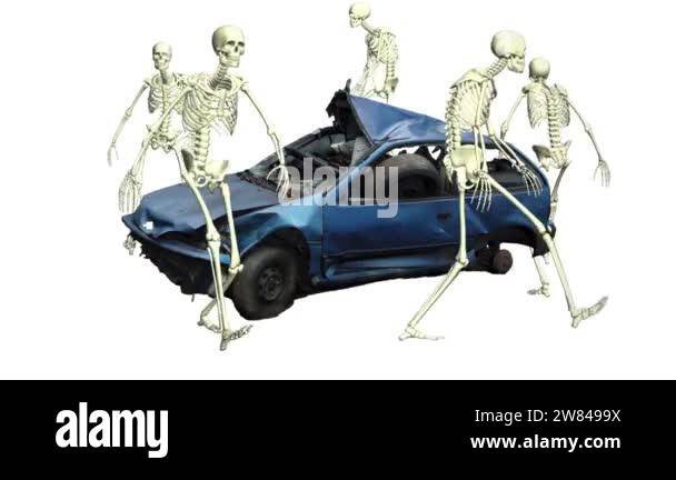 Crash of a car with 3D skeletons. Be careful while driving. 3D ...