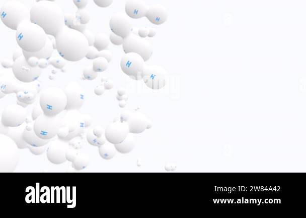White Hydrogen molecules spin on white backdrop. Loopable animation of ...
