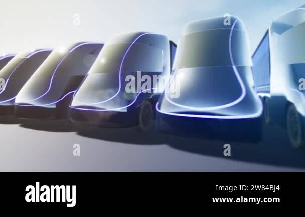 Self-driving electric semi truck driving on highway. 3D rendering ...