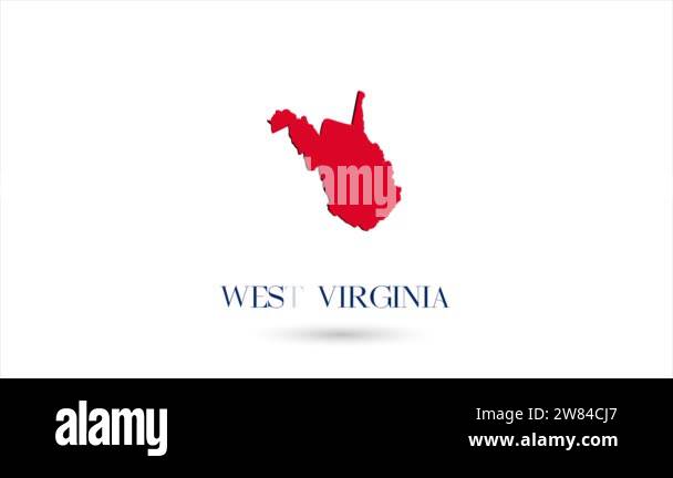 3d animated flat map showing the state of West Virginia from the United ...