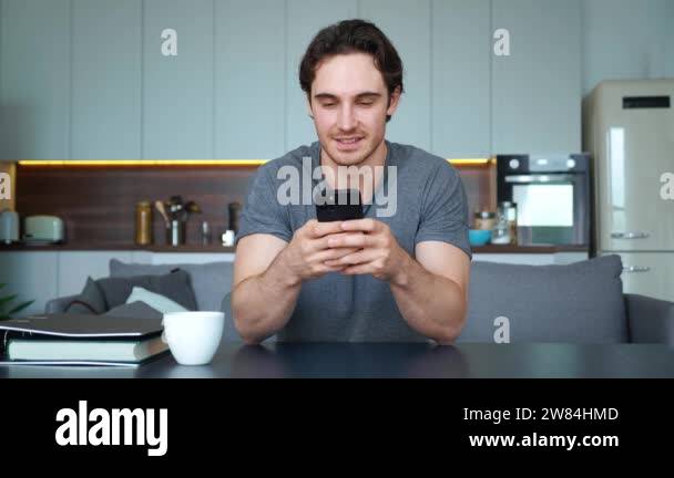 Attractive macho guy man with perfect appearance neat hairstyle, easy ...