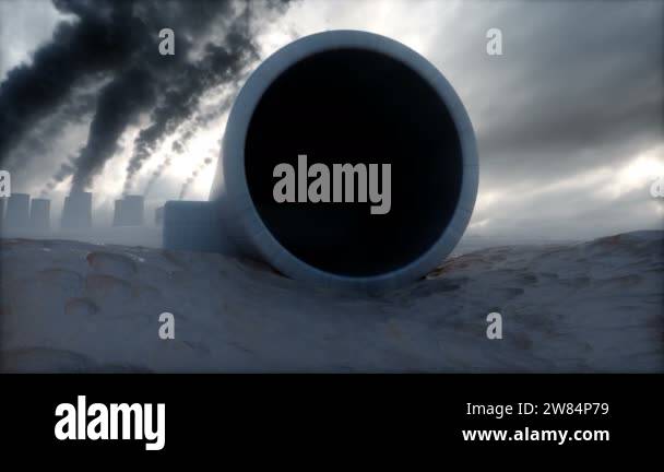 Oil dirty pipe and ecology pollution. Factory dark smoke. Ecological ...