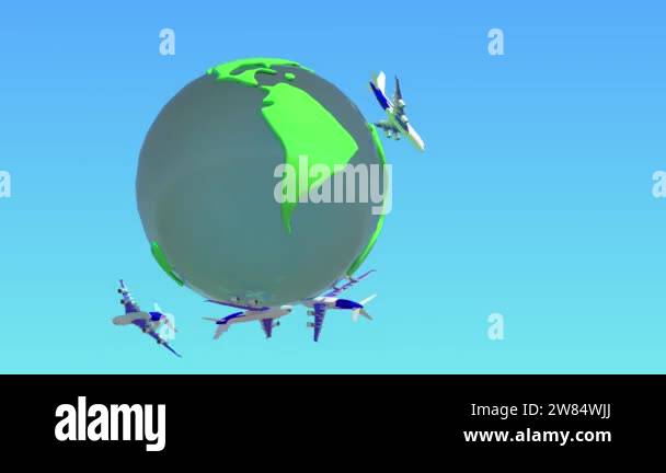 Airplane flying around the world , globe or earth planet. Tourism ...