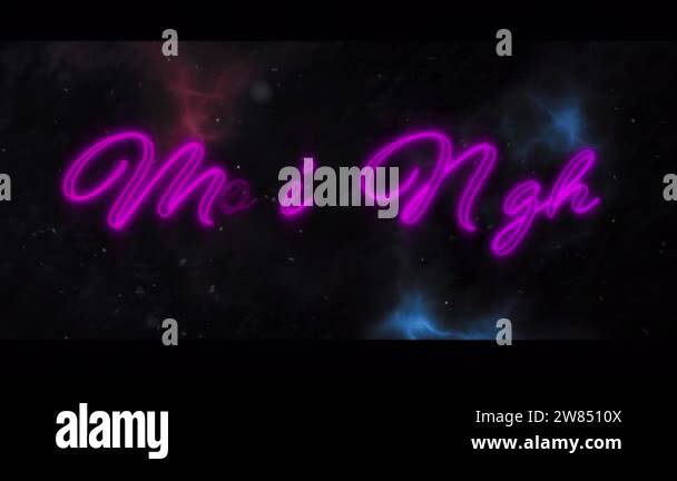 Purple neon movie night text banner against thunder bolt effect on ...