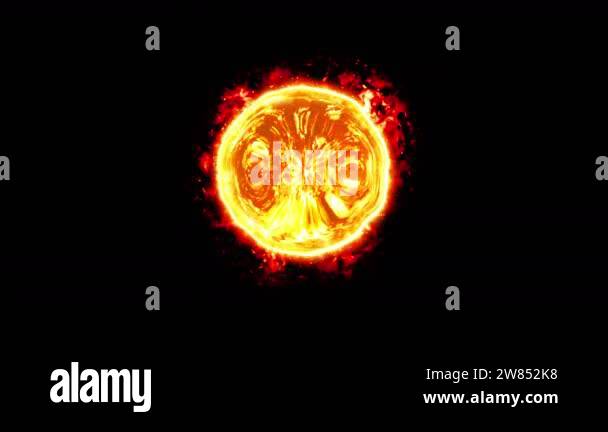 Fire ball flying on black background. Fire sphere slowly float. Loop ...