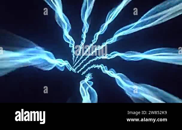 Abstract dark glow blue wire futuristic warp hyperspace tunnel through ...