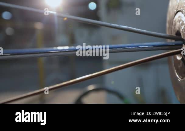 Cable plexus close-up, cable manufacturing process in a modern factory ...