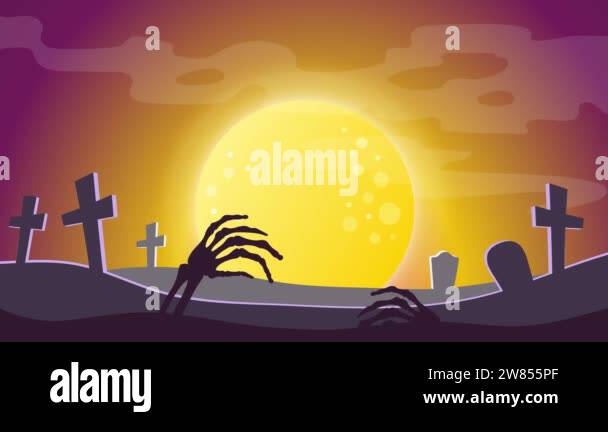 Happy Halloween or Day of the death animation. Hand skeleton showing ...