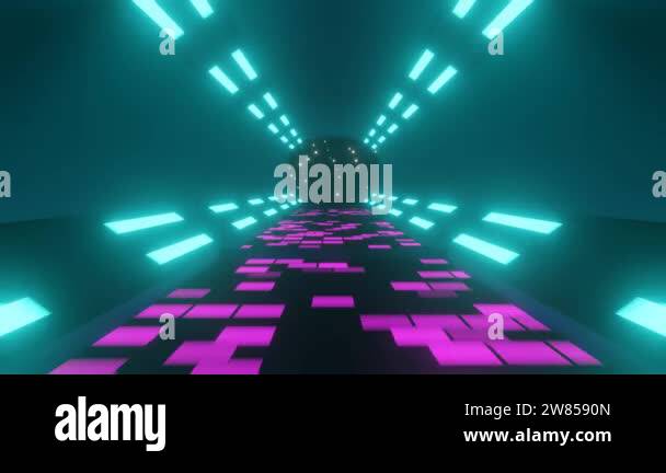 3d animation. 80s retro styled. 4k video of blue neon light galaxy with ...