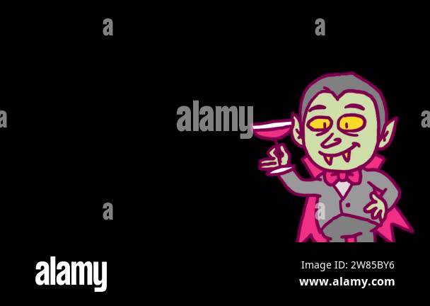 Vampire jumps out onto screen and drinks blood from wine glass. Alpha ...