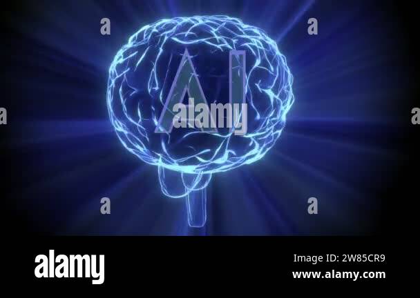 Rotating human brain hologram - artificial intelligence, thinking process concept - 3D 4k ...