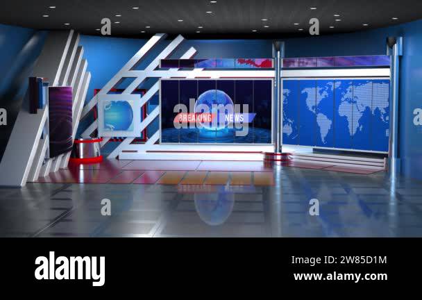 News TV Studio Set - Virtual Green Screen Background Loop motion footage, A green screen static ...