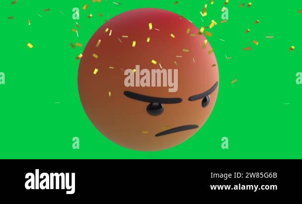 Animation of confetti falling over angry emoji emoticon icon on green ...