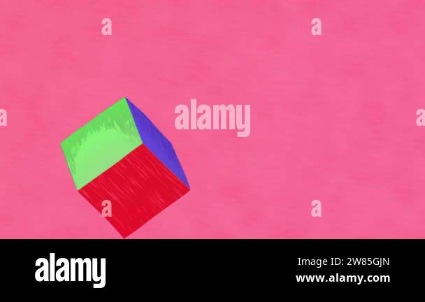 Colorful frame-by-frame looping animation of a cube rotating on one of ...
