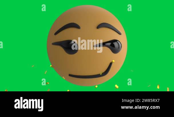Animation of confetti falling over smiling emoji emoticon icon over ...