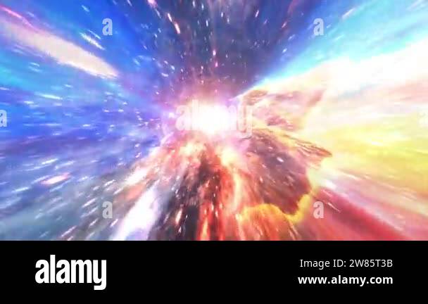 Abstract Interstellar flight, time travel jump in colorful hyper space ...