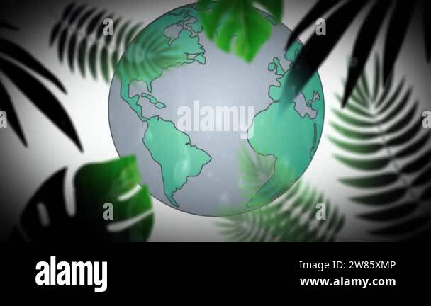 Animation of globe and leaves on white background. environment ...