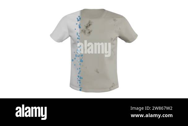 3d render stylized animation of cleaning white T-shirt fabric from dirt ...