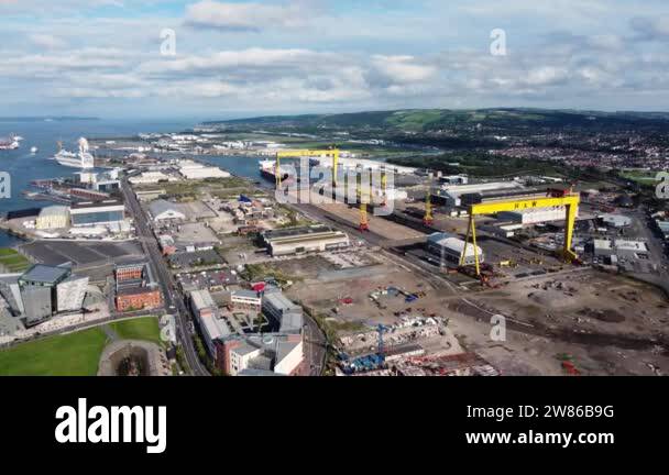 Aerial view of Harland and Wolff and Shipyard Dockyard where RMS ...