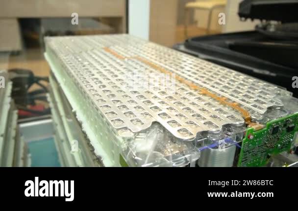 Close up Manufacturing Modern lithium ion battery Li-Ion packs for car ...