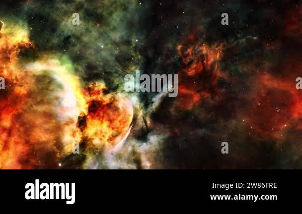 Loop Space Flight deep space exploration travel to dark orange Nebula ...