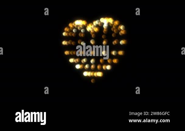 Abstract animation 3D heart of golden glitter wire mesh rotate glow ...