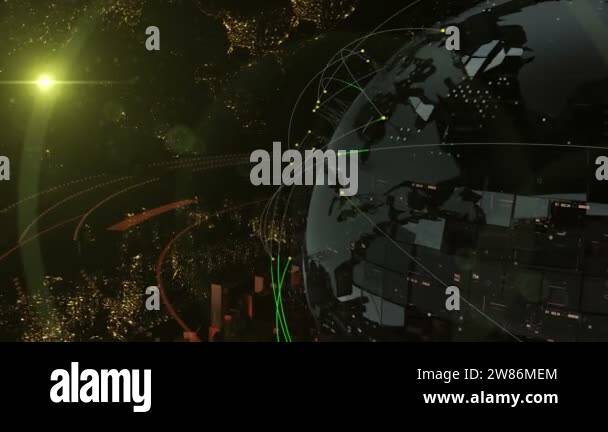 Abstract Sci Fi HUD animation.5G towers connections.Globe Earth.World ...