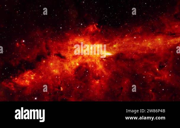 Space travel glow red orange nebula milky way cloud in deep space. 4K ...